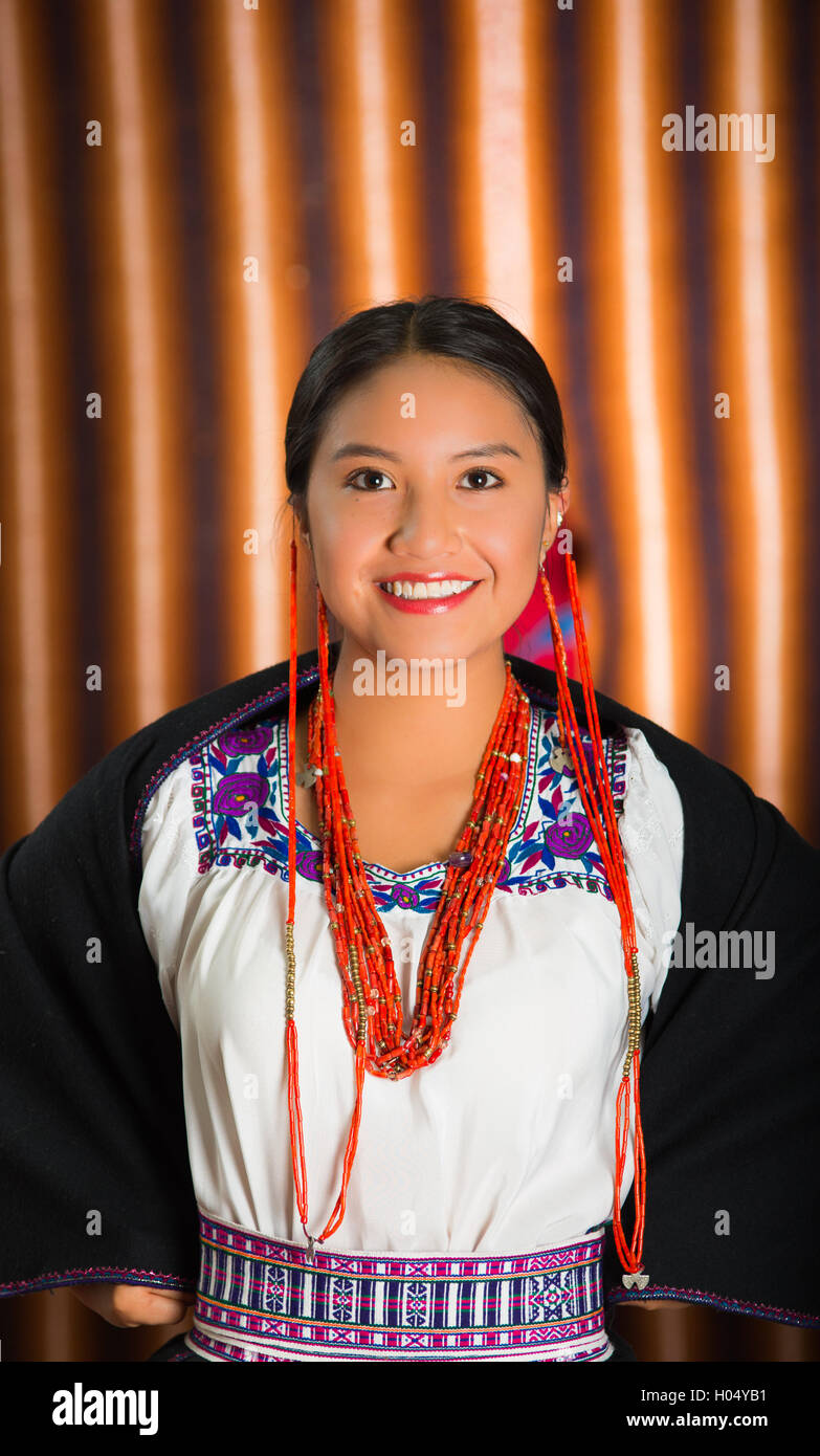 Beautiful Hispanic Model Wearing Andean Traditional Clothing Black