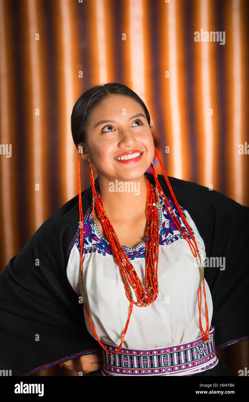 Beautiful Hispanic Model Wearing Andean Traditional Clothing Black