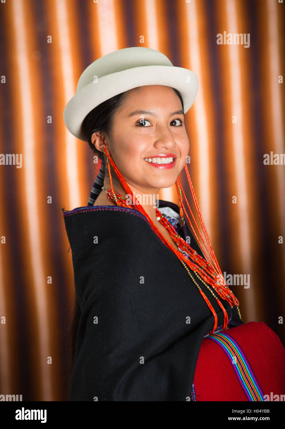 Closeup Beautiful Hispanic Model Wearing Andean Traditional Clothing