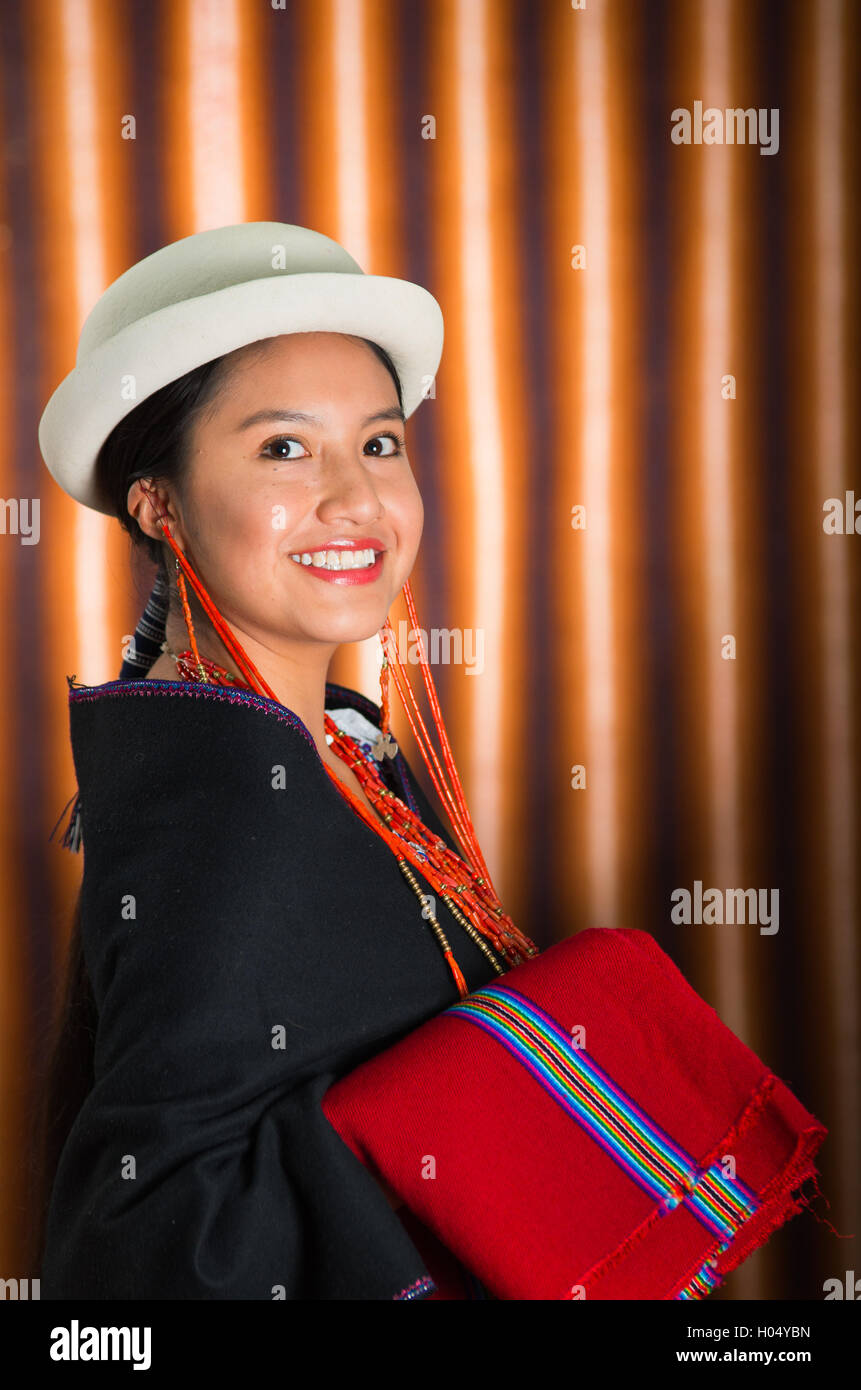 Closeup Beautiful Hispanic Model Wearing Andean Traditional Clothing