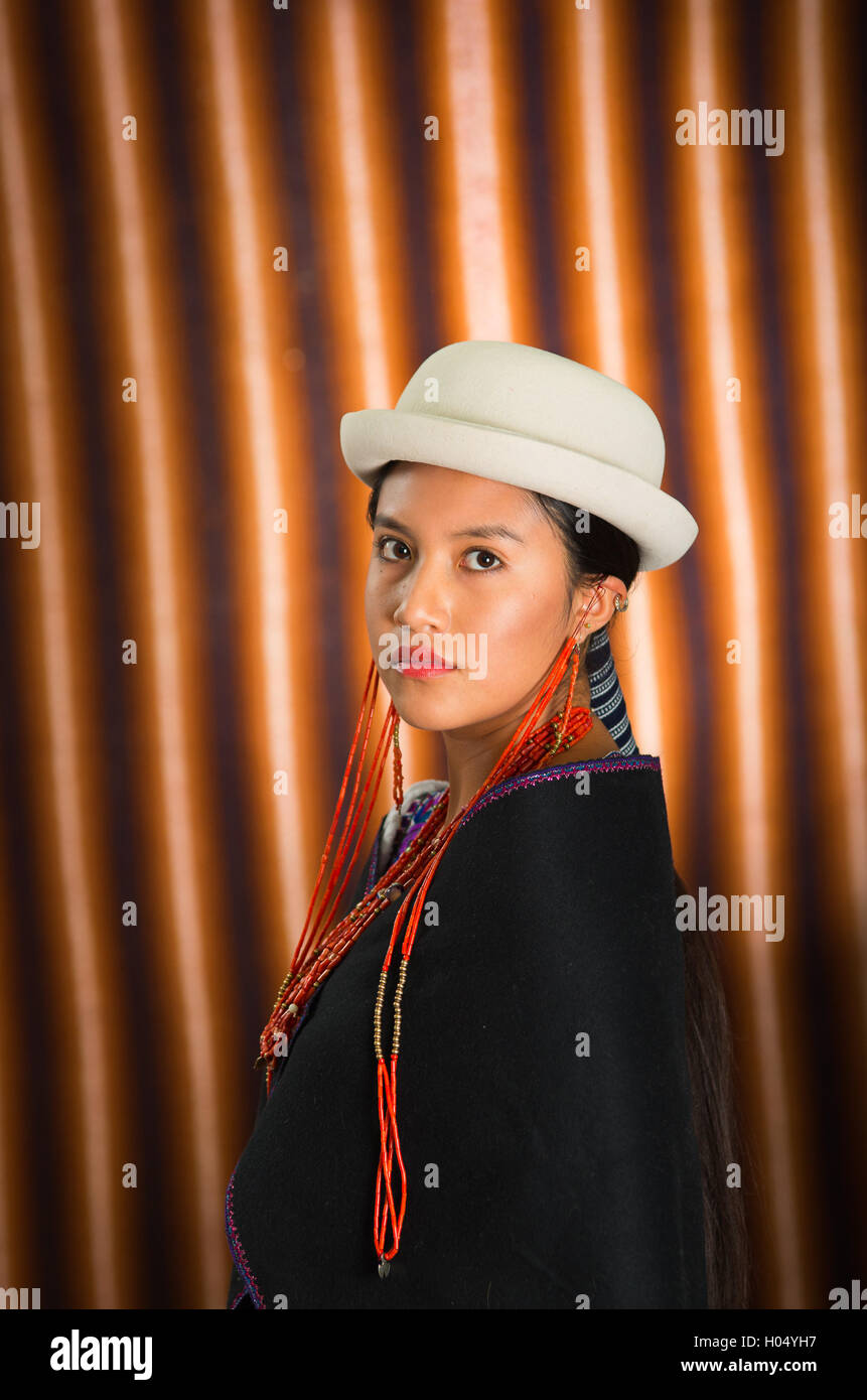 Bautifully Dressed Hispanic Model Wearing Andean Traditional Clothing