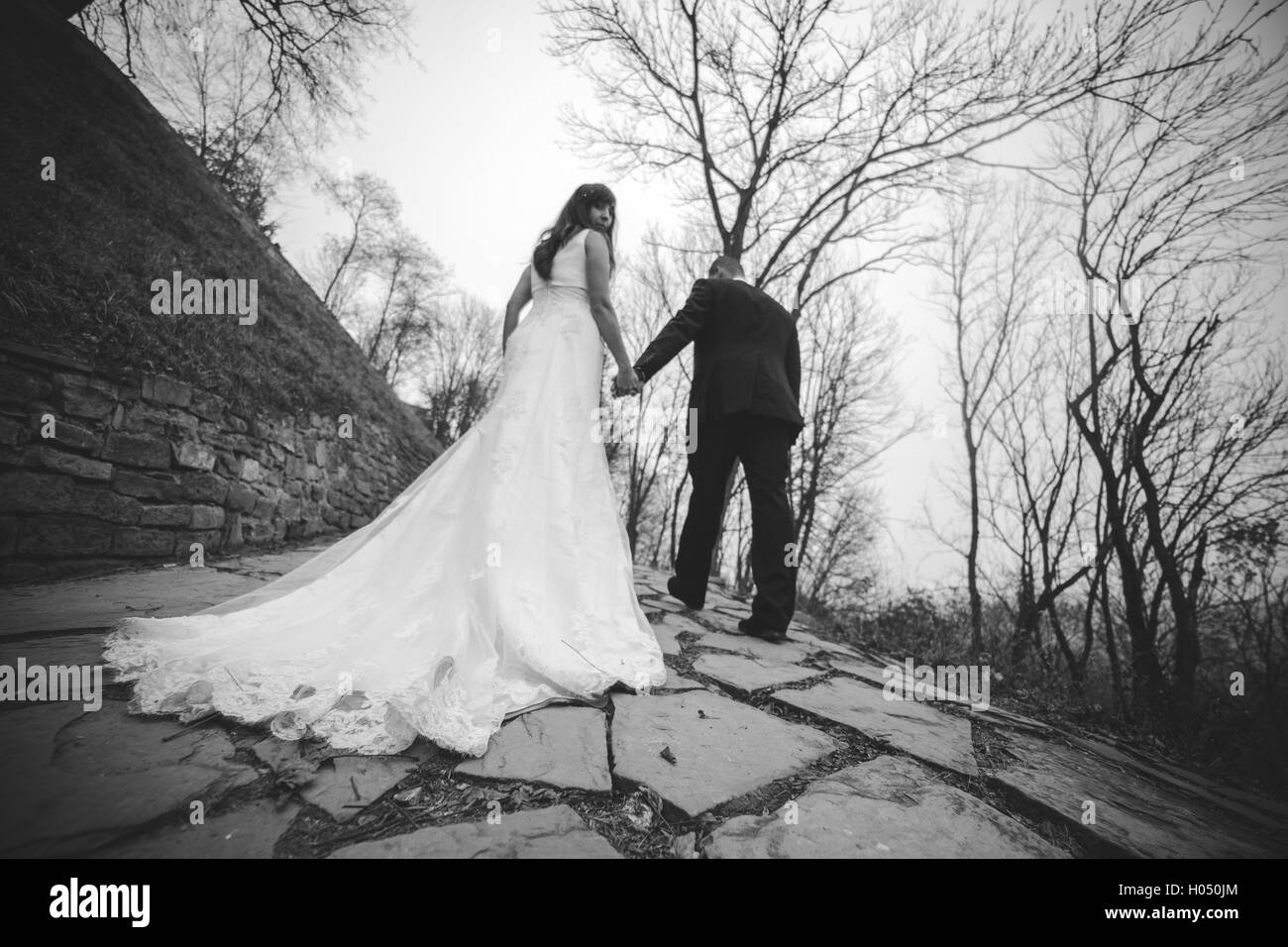 happy bride and groom walking Stock Photo - Alamy