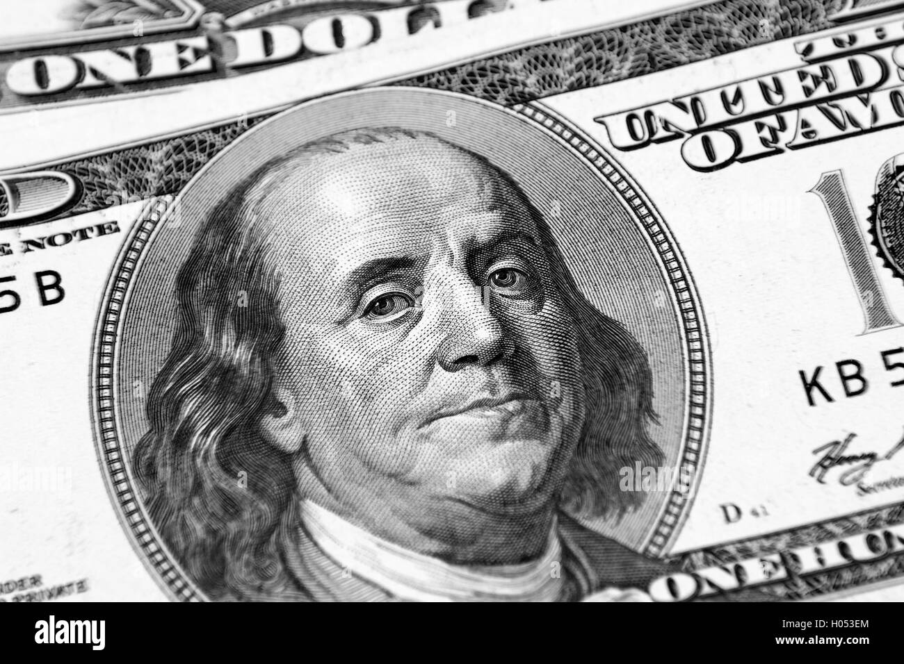 Benjamin franklin face banknote Black and White Stock Photos & Images ...