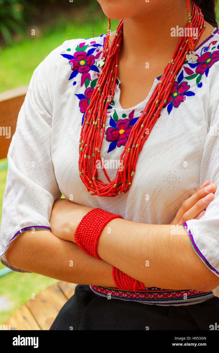 Closeup Beautiful Hispanic Woman Wearing Traditional Andean White