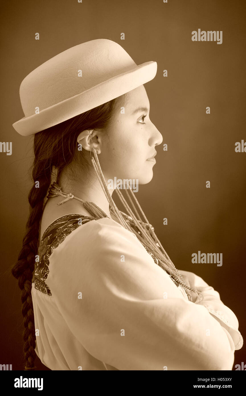 Bautiful Hispanic Model Wearing Andean Traditional Clothing With