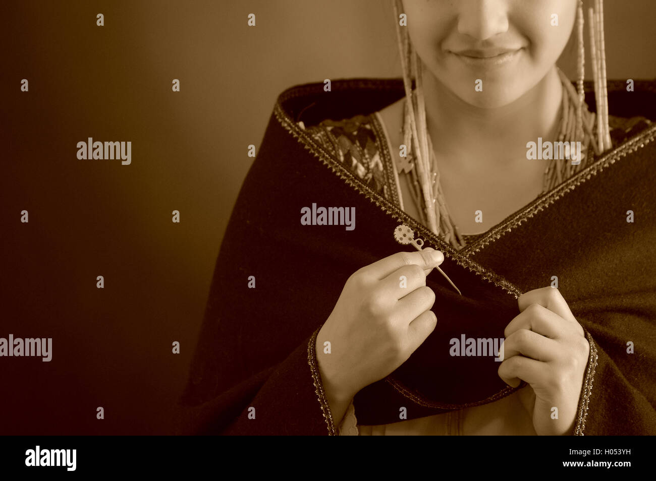 Beautiful Hispanic Model Wearing Andean Traditional Clothing Dark