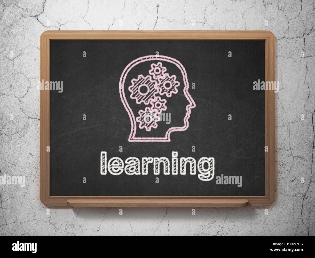 Education concept: Head With Gears and Learning on chalkboard ...