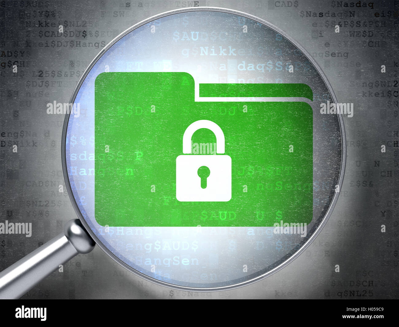Finance concept: Folder With Lock with optical glass on digital background Stock Photo - Alamy