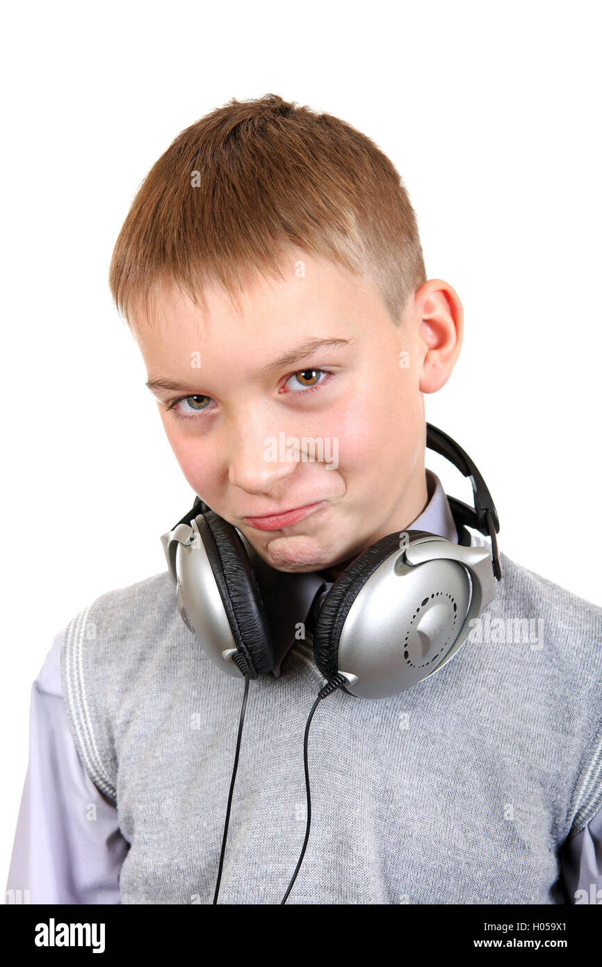 Boy with Headphones Stock Photo - Alamy
