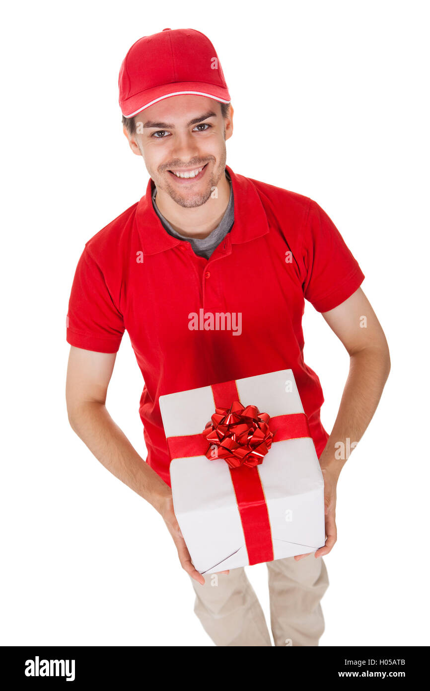 Messenger delivering a decorative gift Stock Photo - Alamy