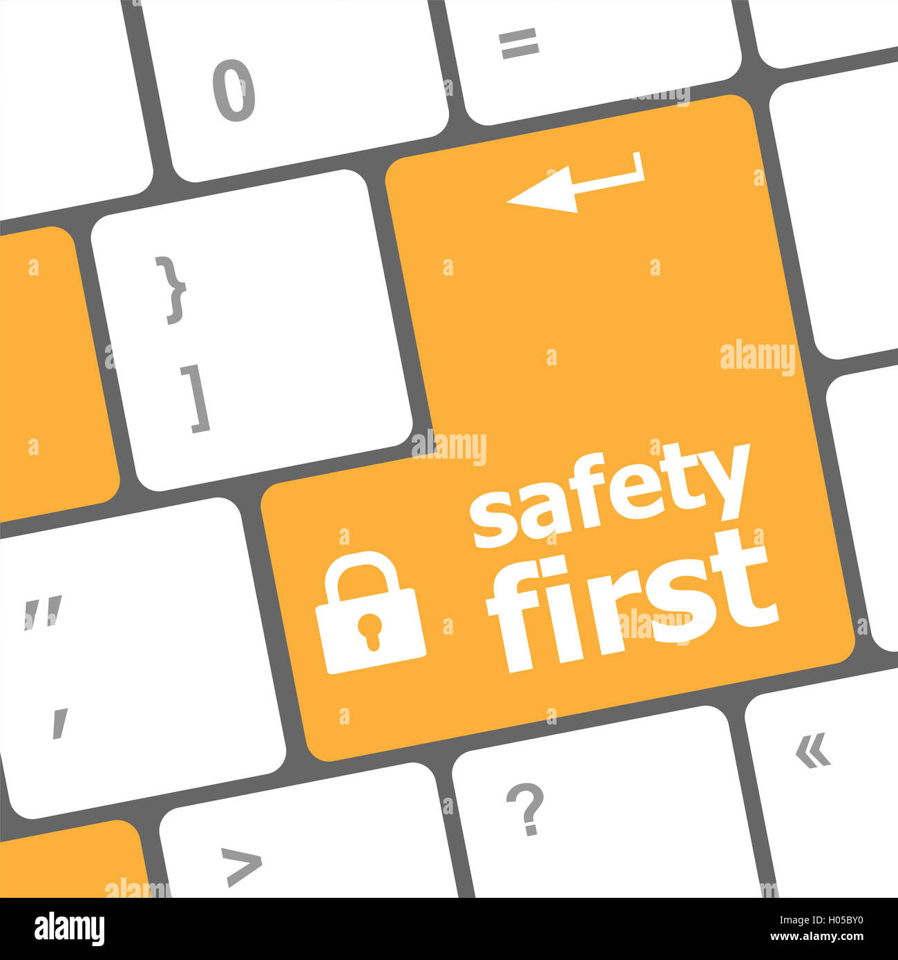 safety first, close up view on conceptual keyboard, Security key Stock ...