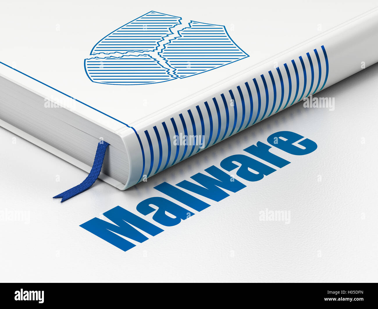 Safety concept: book Broken Shield, Malware on white background Stock ...