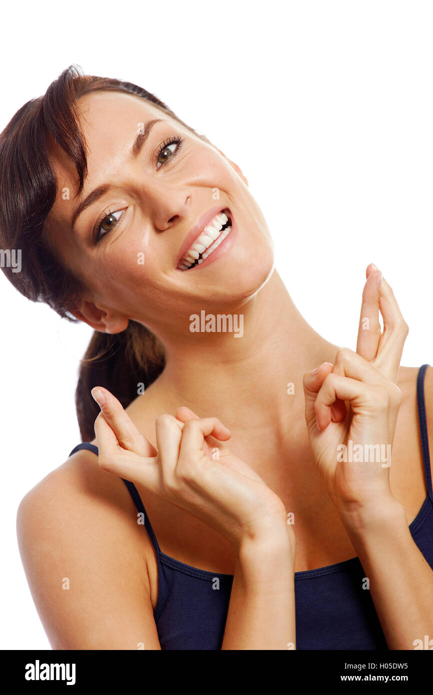 Woman looking hopeful Stock Photo - Alamy