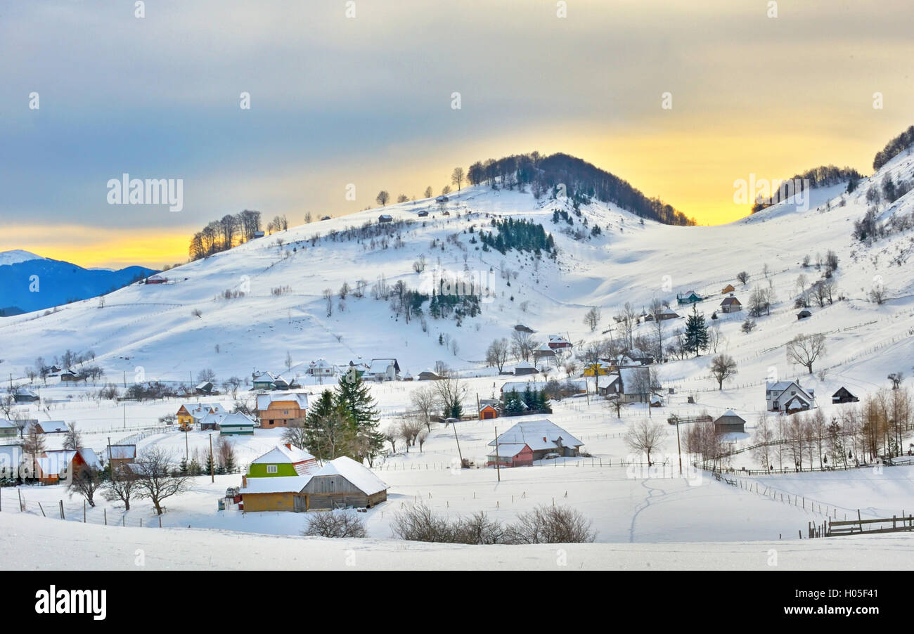 Winter landscape with houses Stock Photo - Alamy