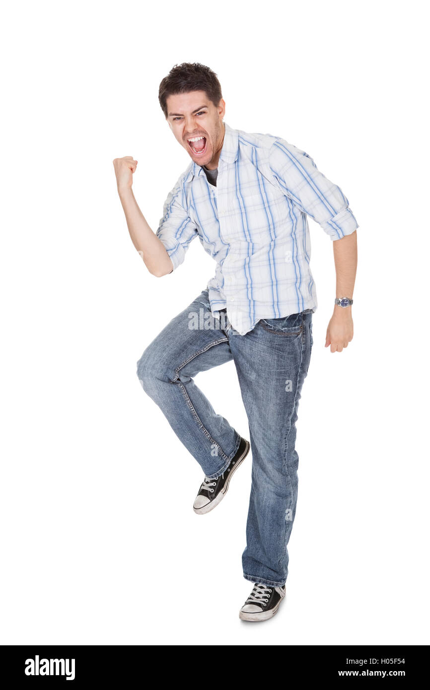 Smiling man shouting Cut Out Stock Images & Pictures - Alamy