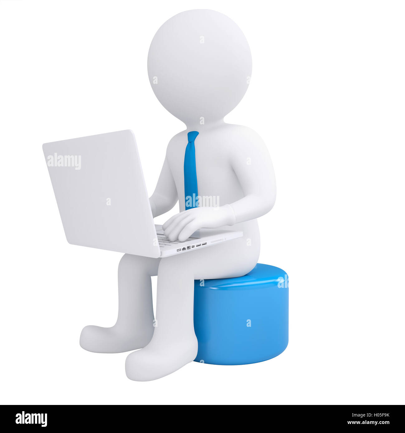 White 3d man working at his laptop Stock Photo - Alamy