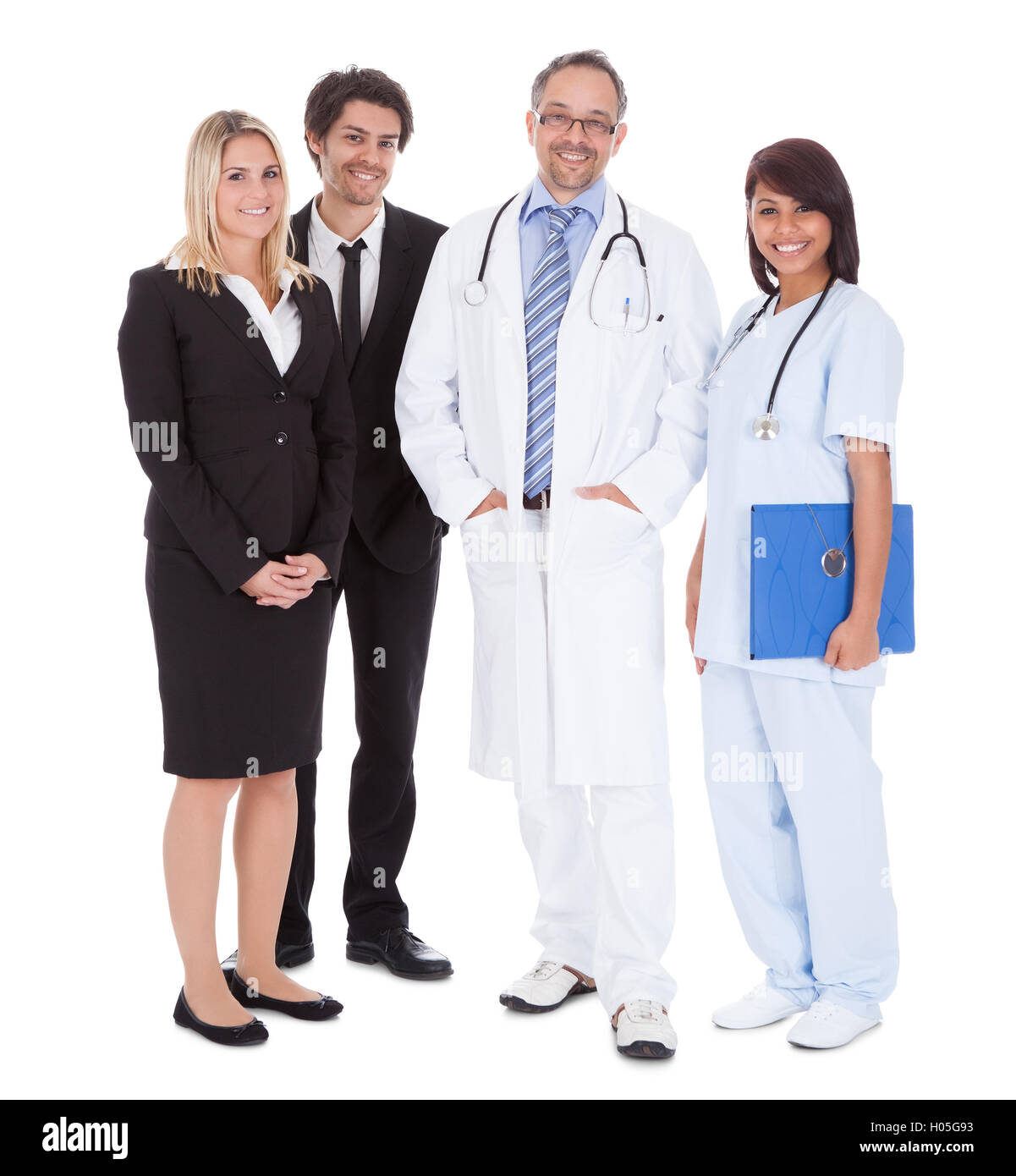 Group of workers on white background Stock Photo - Alamy