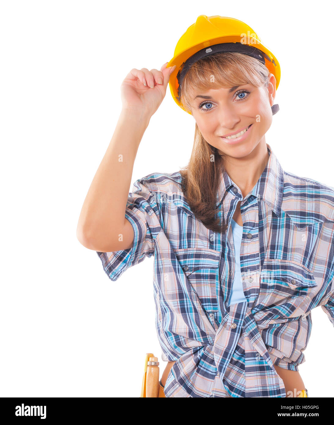 builder girl isolated on white Stock Photo - Alamy