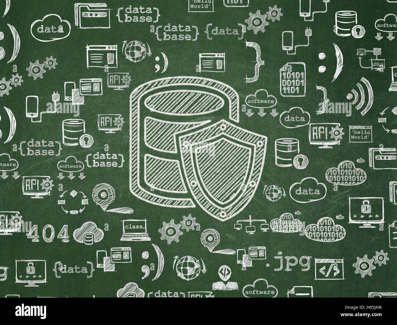 Database concept: Database With Shield on School board background Stock ...