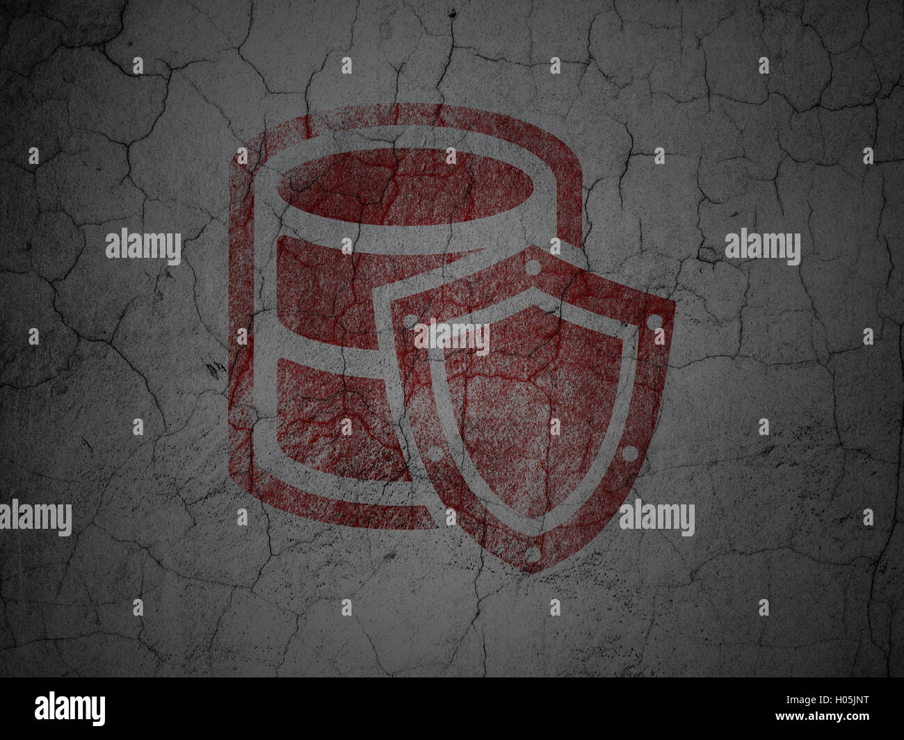 Programming concept: Database With Shield on grunge wall background ...