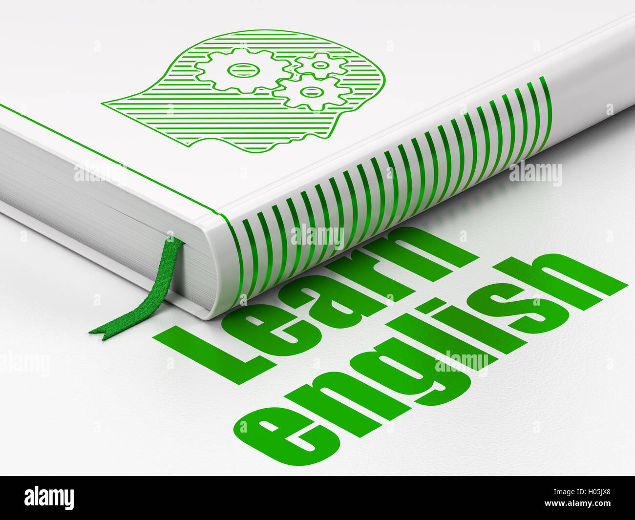 Studying concept: book Head With Gears, Learn English on white ...