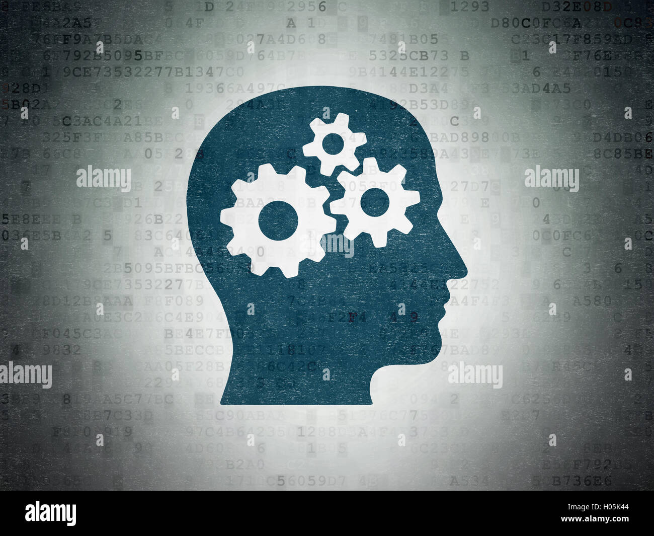 Learning concept: Head With Gears on Digital Data Paper background ...