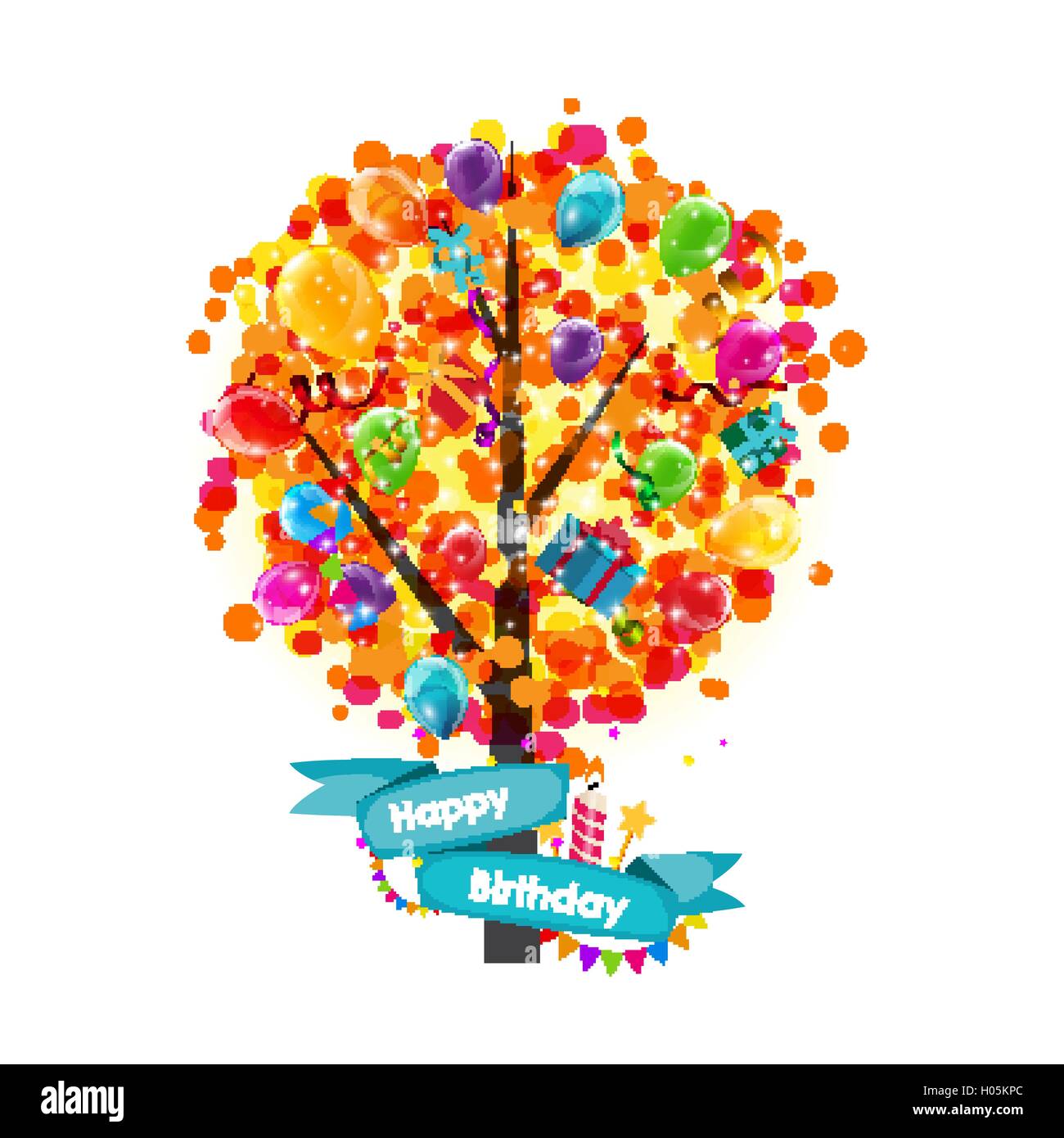 Color Glossy Balloons Tree Background. Happy Birthday Concept. V Stock ...