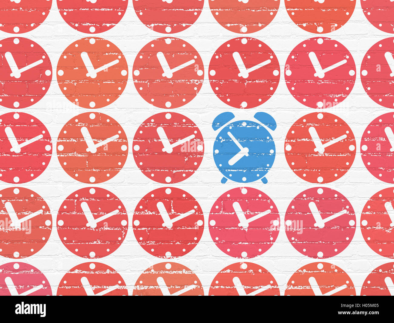 Timeline concept: alarm clock icon on wall background Stock Photo - Alamy