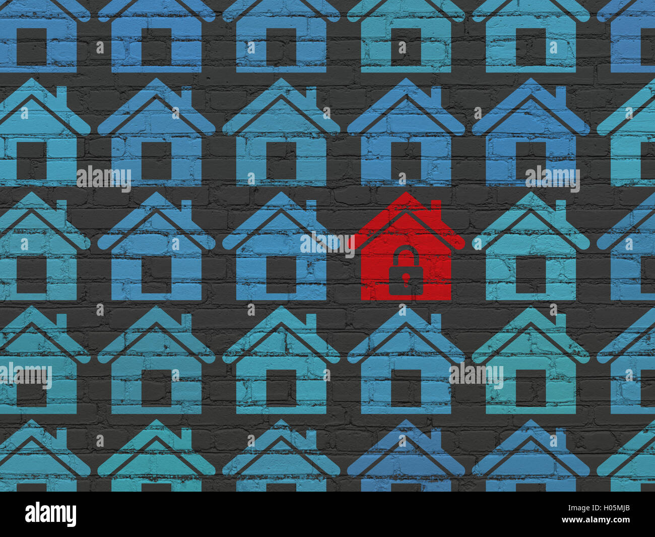 Security concept: home icon on wall background Stock Photo - Alamy
