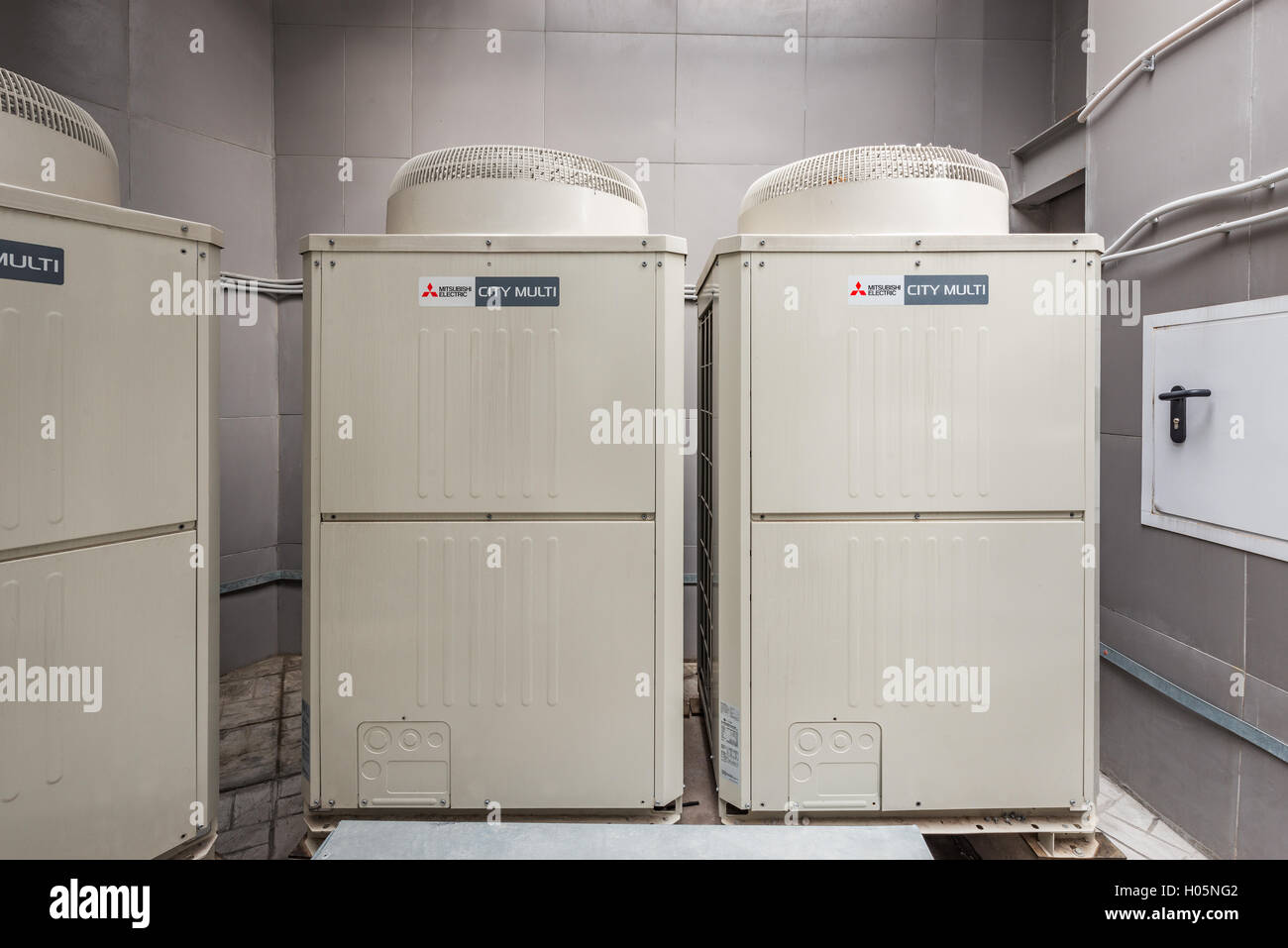 Air conditioning system assembled and installed on top of the building ...