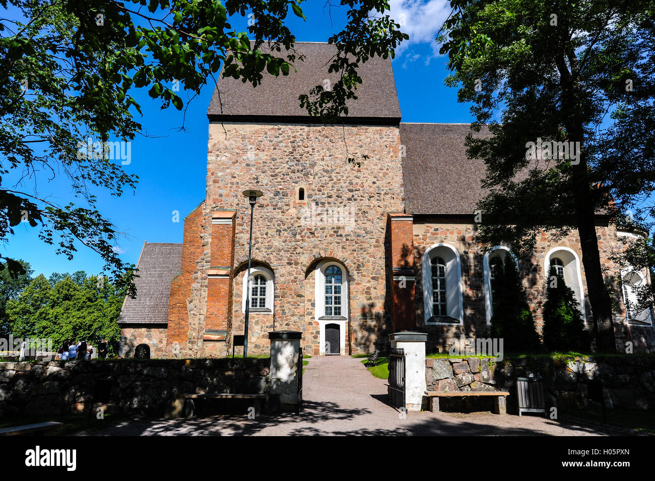 Sweden, Gamla Uppsala. The old Uppsala Church close to the Royal mounds ...