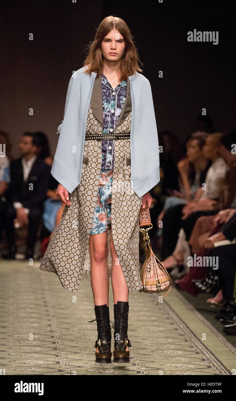 Models on the catwalk during the Burberry show during London Fashion ...