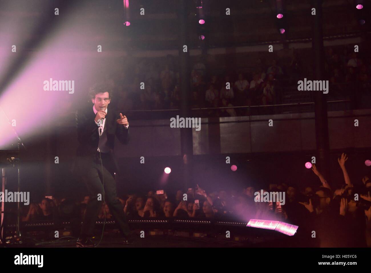 The 1975 performing live in stage at the Roundhouse in London as part ...