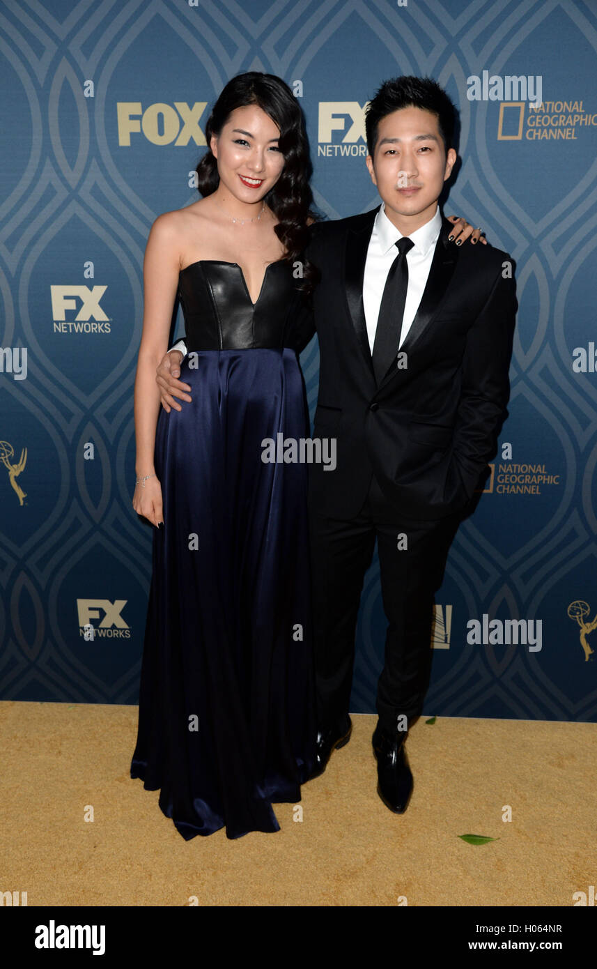 LOS ANGELES, CA - SEPTEMBER 18: PITCH cast member Tim Jo (R) and Hannah ...