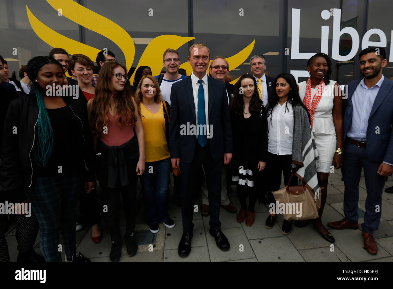 Brighton, UK 20th Sep, 2016 Tim Farron, Party Leader arrives with party ...