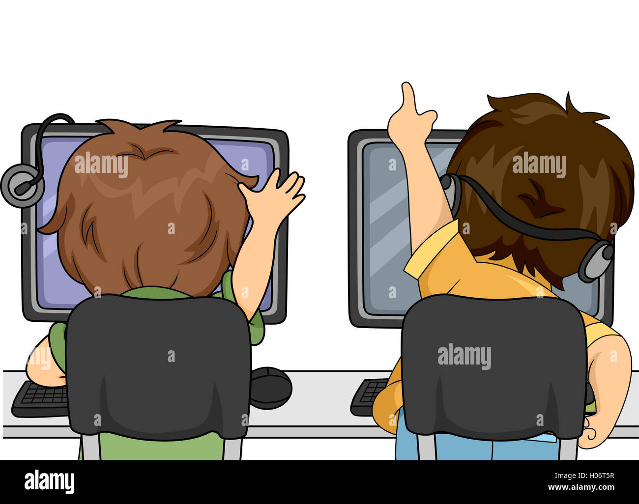 Illustration of Little Boys Playing a Computer Game Stock Photo - Alamy