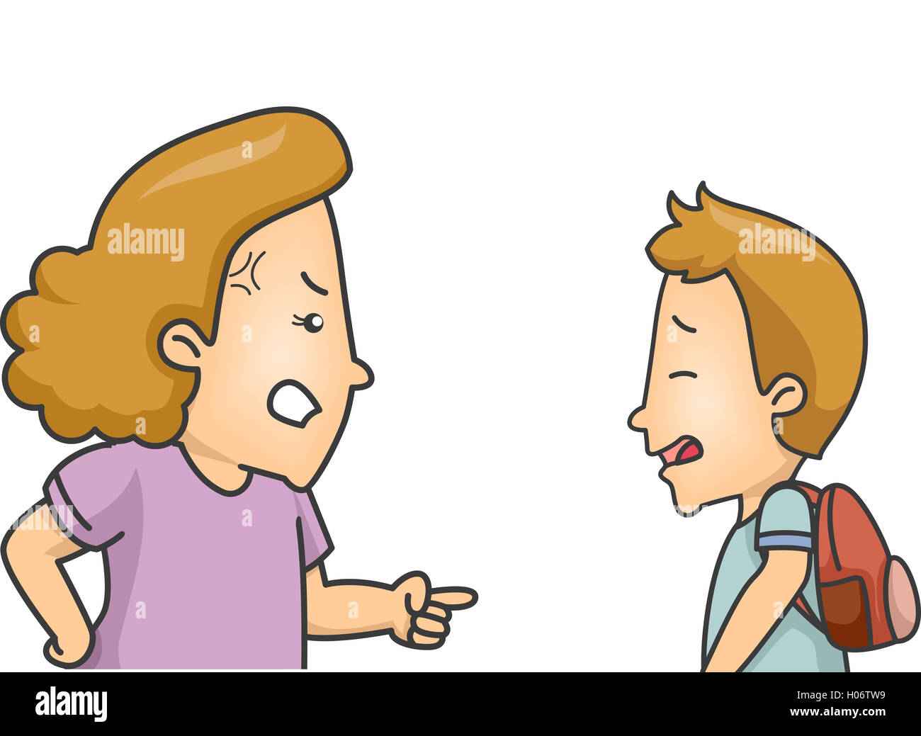 Illustration of a Little Boy Being Scolded by His Mom Stock Photo - Alamy
