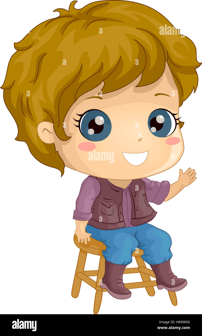 Illustration of a Little Boy in Cowboy Costume Sitting on a Stool Stock ...