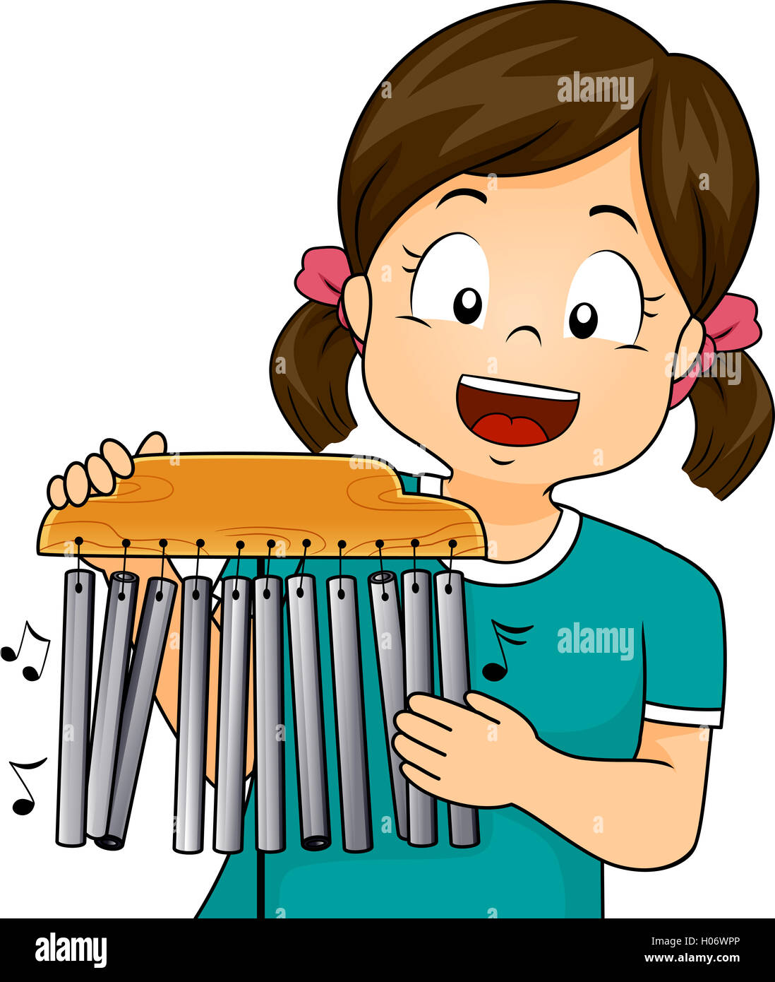 Illustration of a Little Girl Playing with a Mark Tree Stock Photo - Alamy