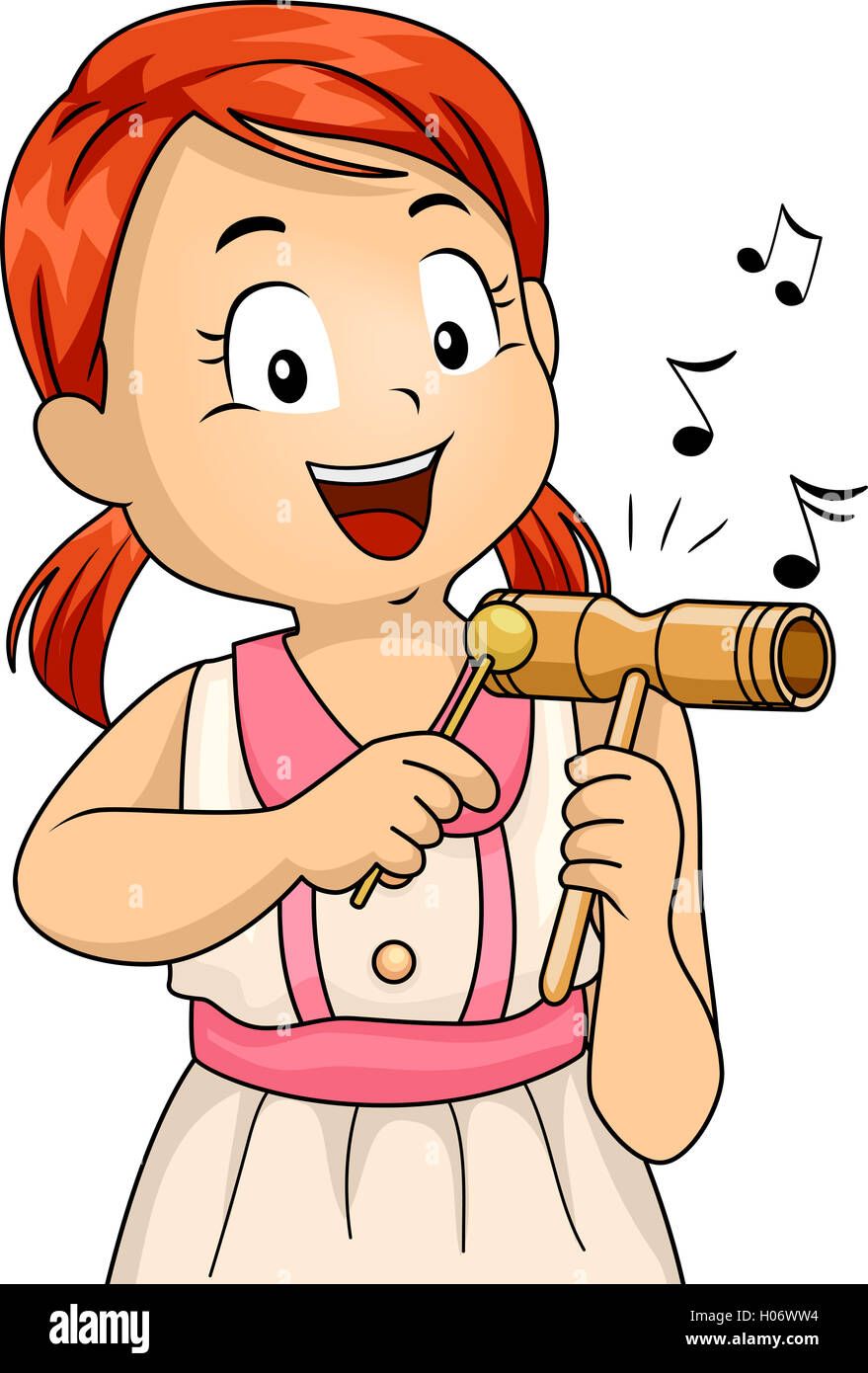 Illustration of a Little Girl Using a Tone Block Stock Photo - Alamy