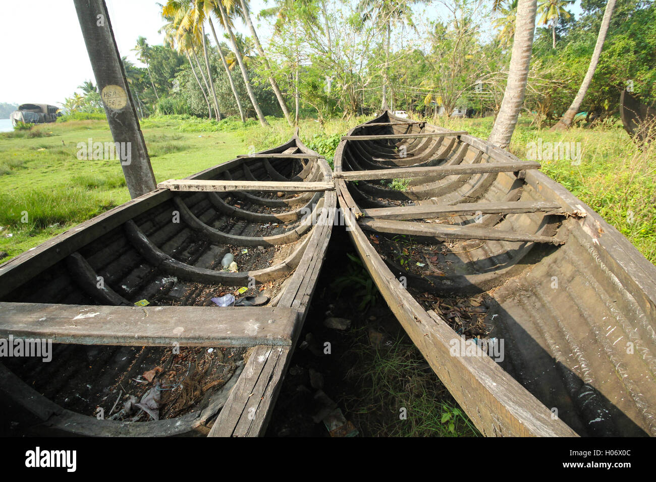 Damaged and Wrecked Traditional Wooden Kerala Boat . Old wooden country ...