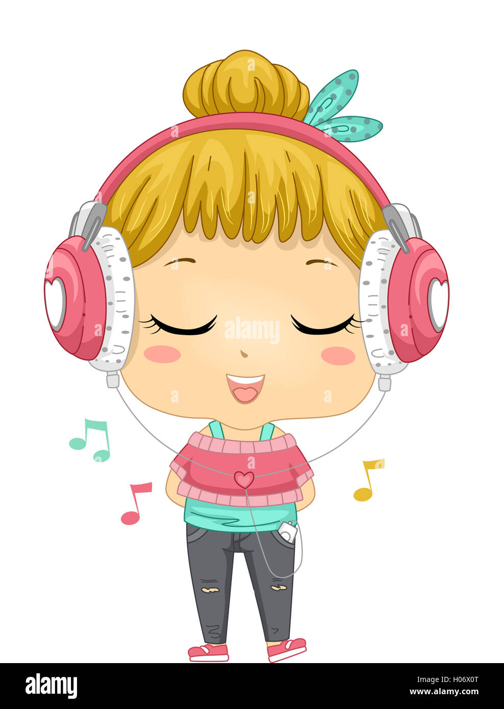 Girl Listening To Music Cartoon Clip Art