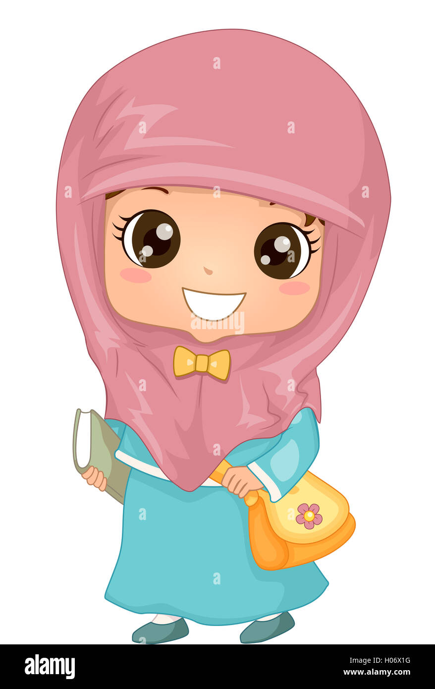 Illustration of a Muslim Girl in Hijab Walking to School Stock Photo ...