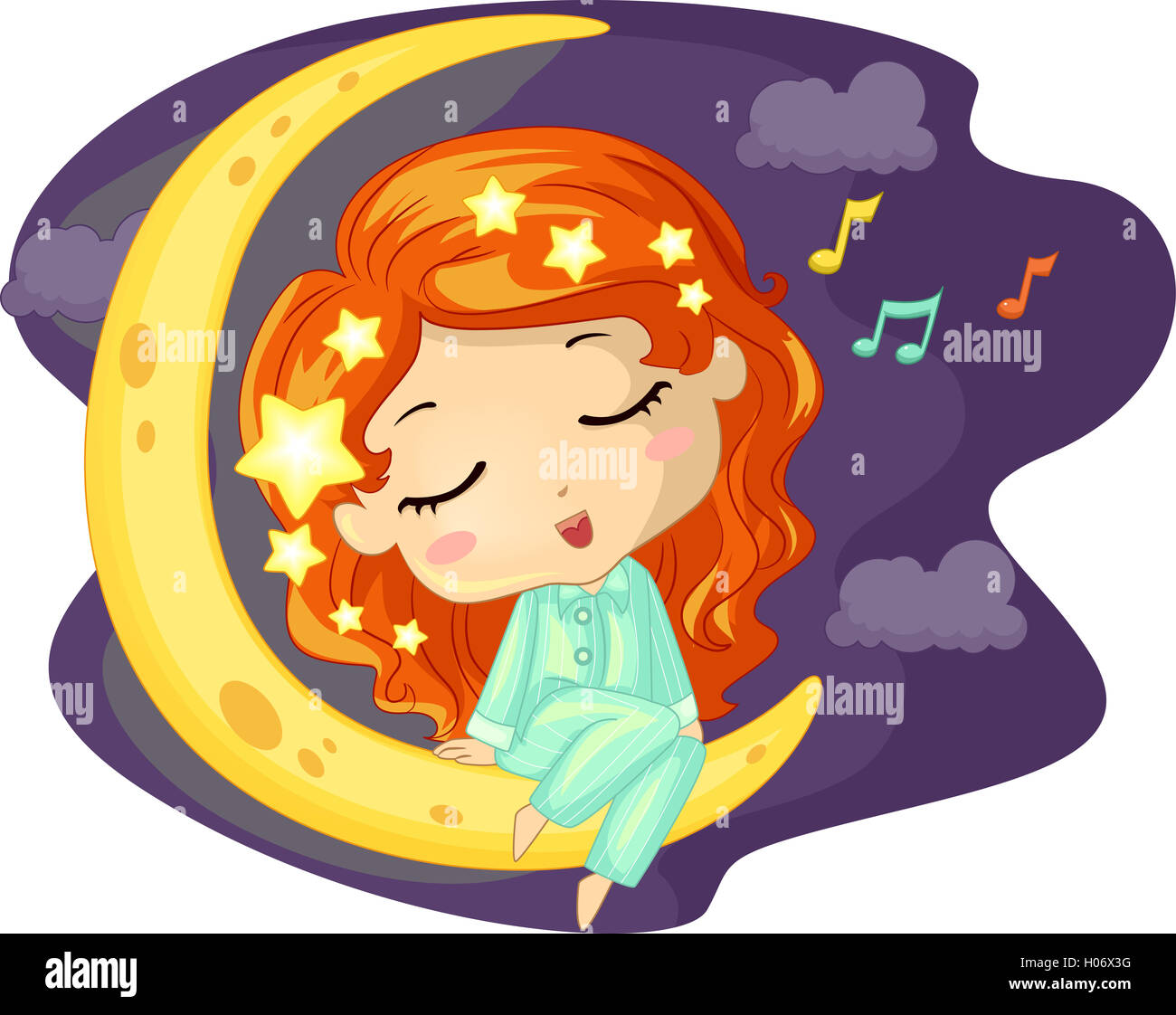 Illustration of a Little Girl Singing While Sitting on the Moon Stock ...