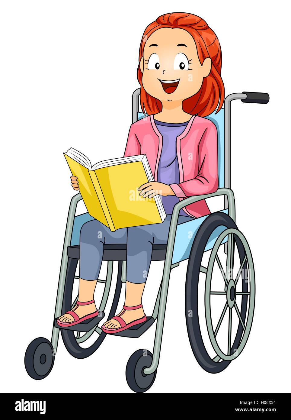 Illustration of a Little Girl in a Wheelchair Reading a Book Stock ...