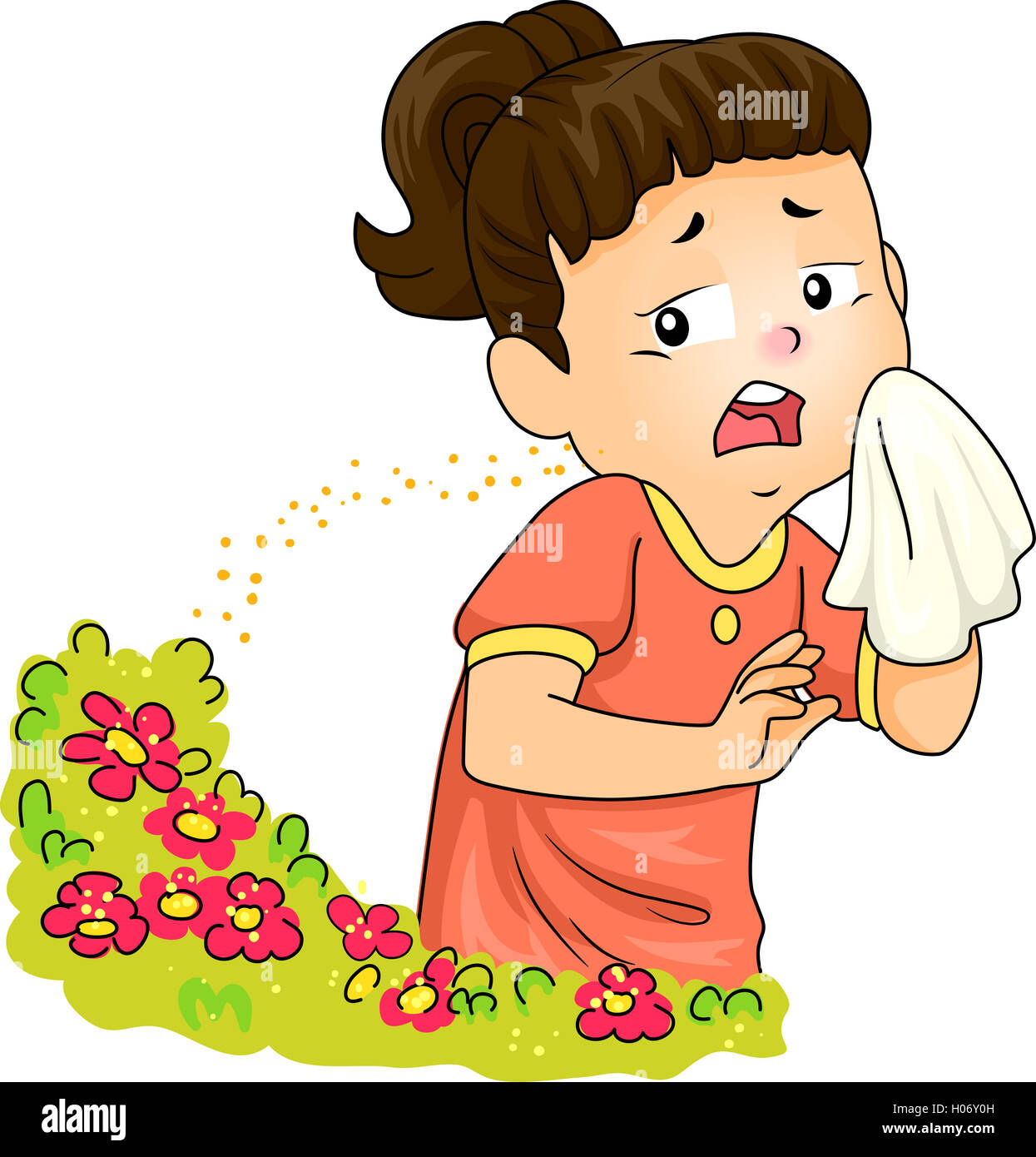 Illustration of a Little Girl Sneezing After Being Exposed to Pollen ...