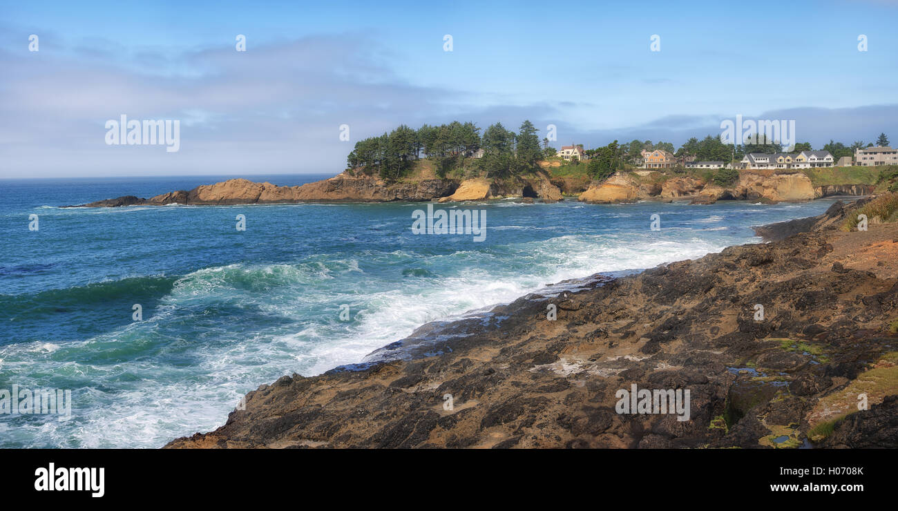 Oregon coast panorama nature cliffs and the pacific ocean near Lincoln ...