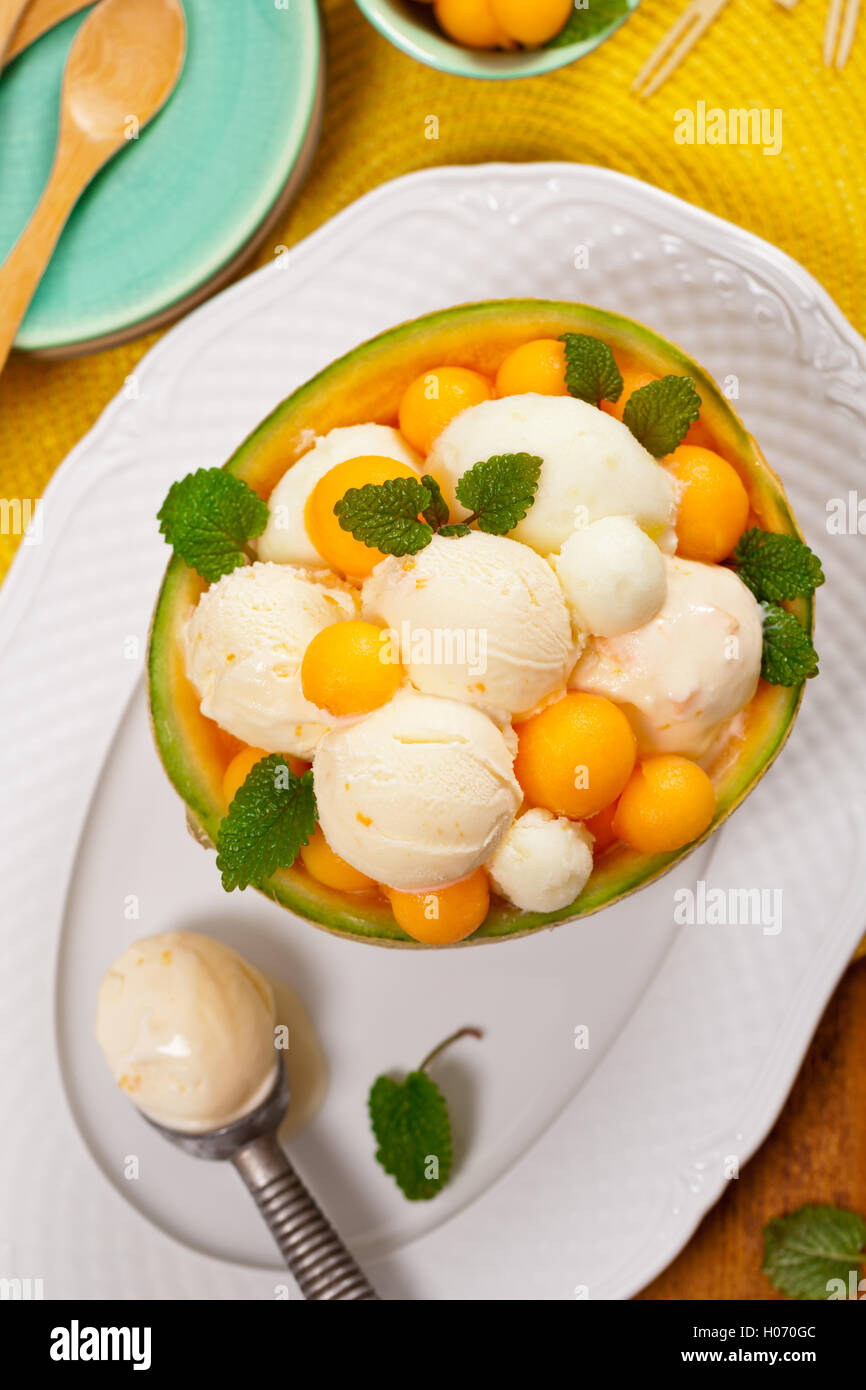 Melon Ice Cream Stock Photo - Alamy