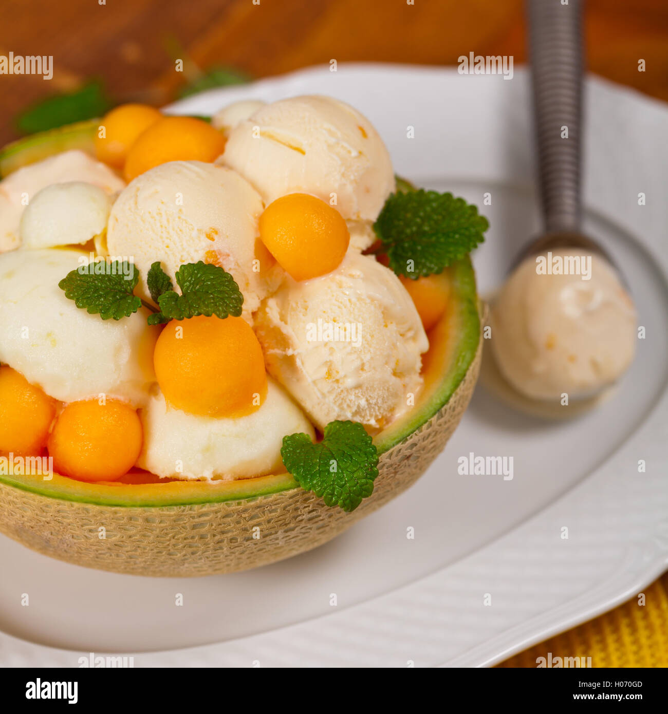 Melon Ice Cream Stock Photo - Alamy