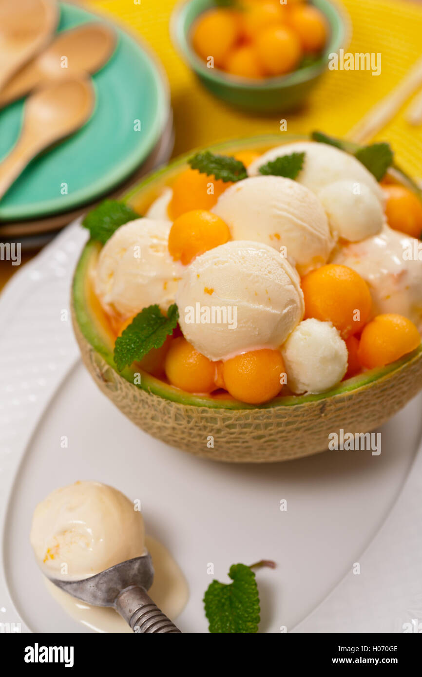 Melon Ice Cream Stock Photo - Alamy